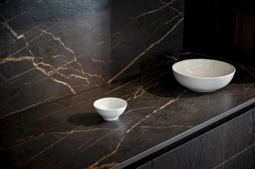 INTO THE BLACK: BLACK AND GOLD MARBLE-LOOK QUARTZ